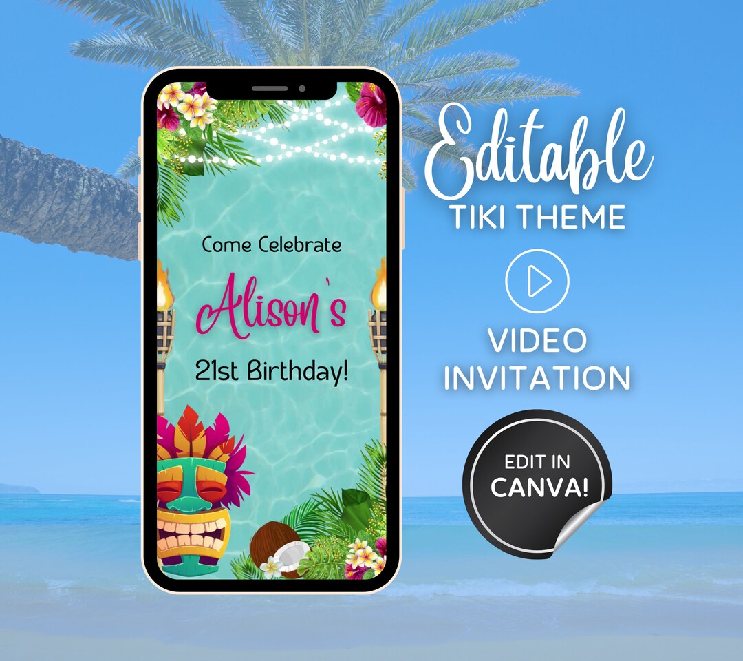 Editable Tiki Theme Invite, Tiki Pool Party Video Invite, Luau Birthday ...