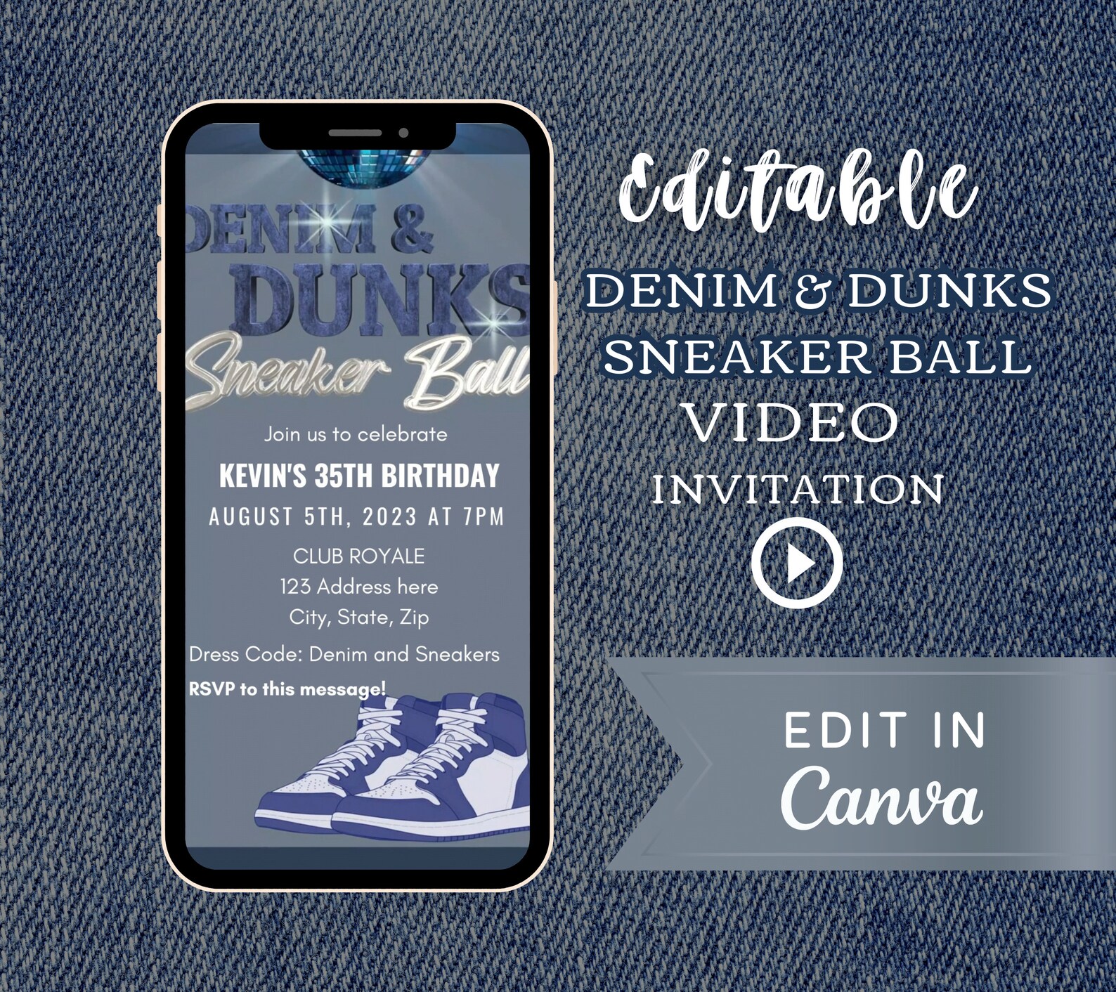 Editable Animated Denim & Dunks Invitation, Denim and Dunks Sneaker ...