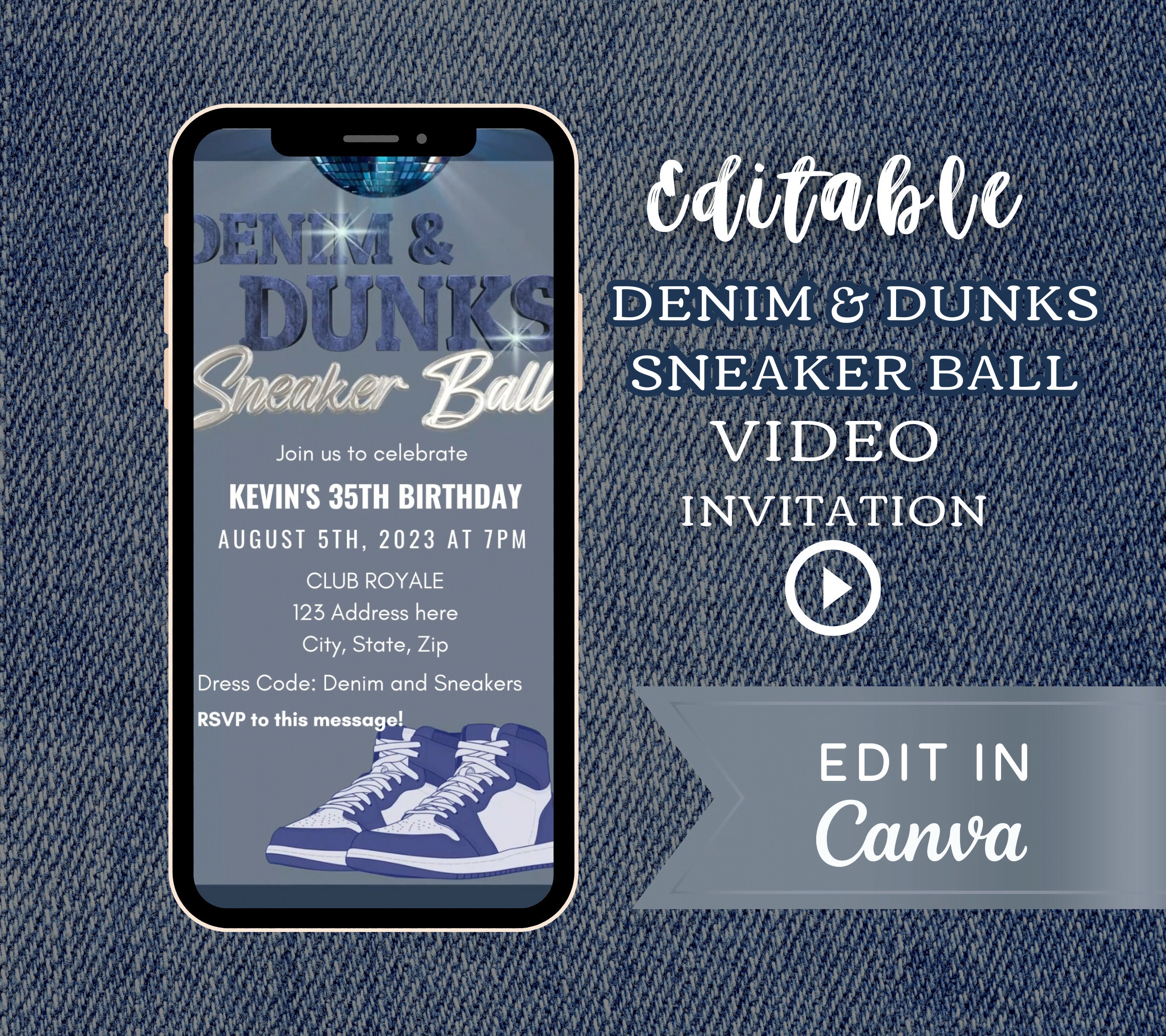 Editable Animated Denim & Dunks Invitation, Denim and Dunks Sneaker ...