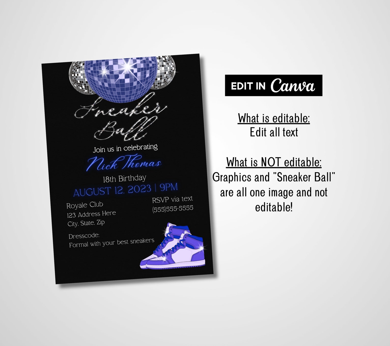 Blue Sneaker Ball Invitation, Sneaker Ball Birthday, Sneaker Ball Gala ...