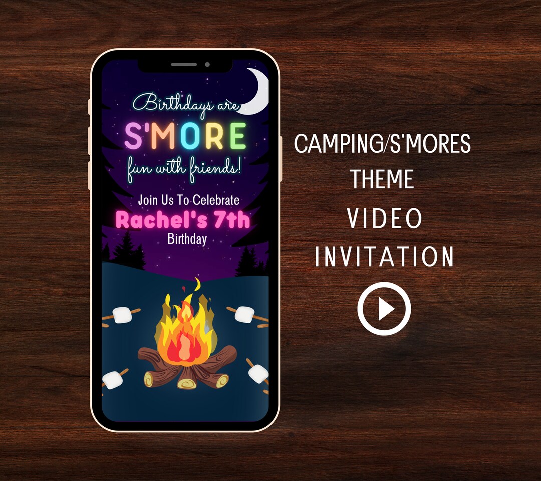 Animated Smores Birthday Theme Invite, Camping Theme Invite, Glamping ...