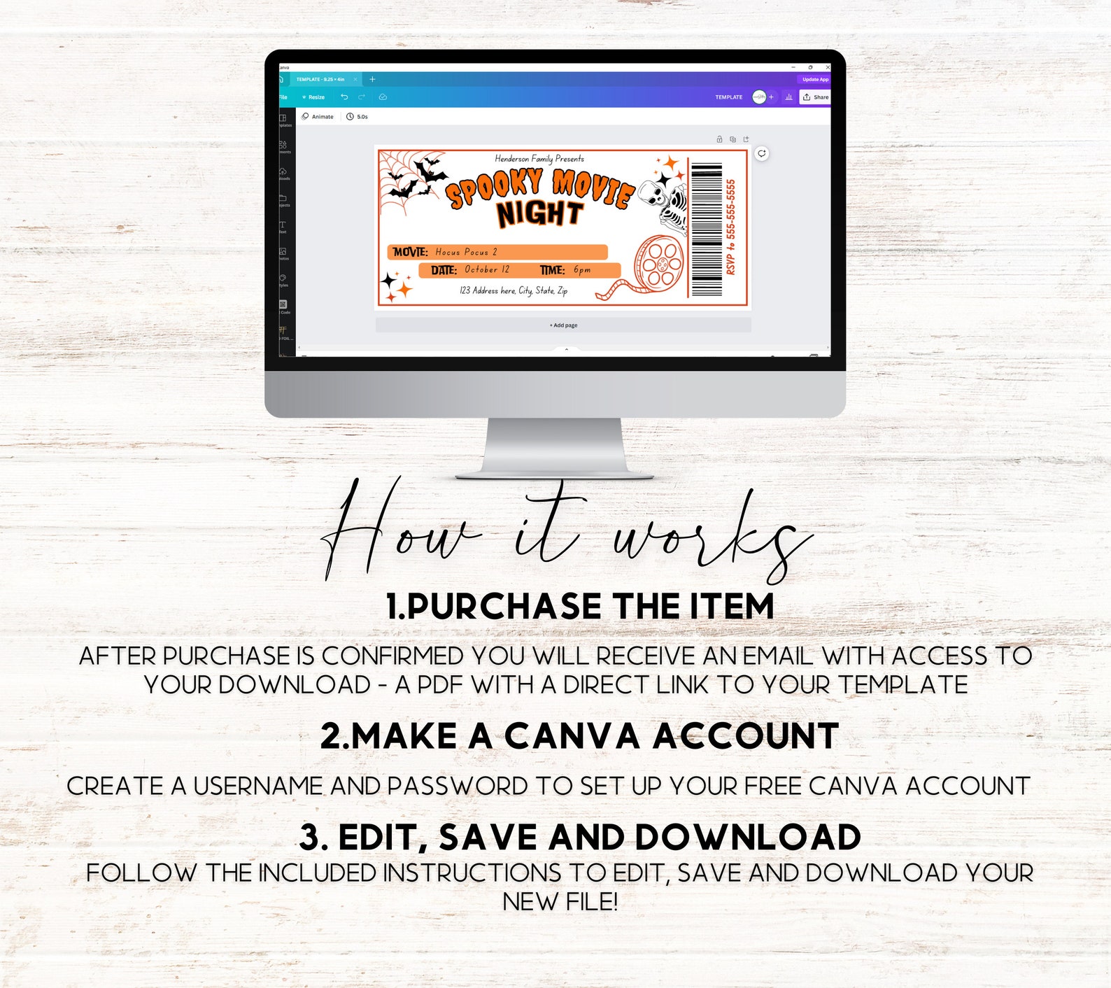 Halloween Movie Night Ticket, Spooky Movie Night Ticket, Movie Night ...