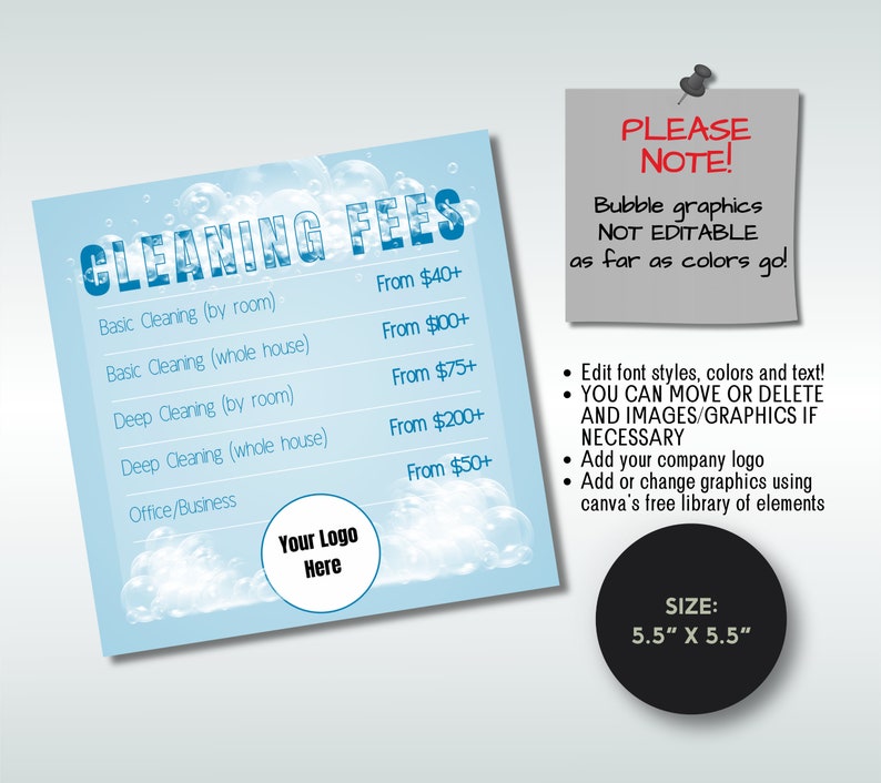 Editable Cleaning Fees Flyer, Cleaning Menu, Cleaning Cost Flyer ...