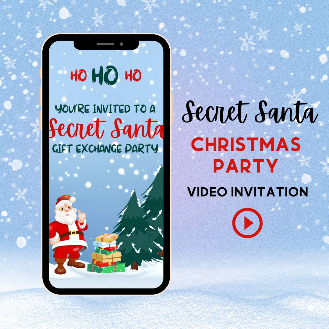 Video Secret Santa Party Invitation, Secret Santa Gift Exchange, Gift ...