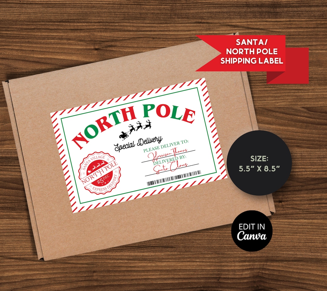 Santa Mail Shipping Label, Editable North Pole Shipping Label, Santa ...