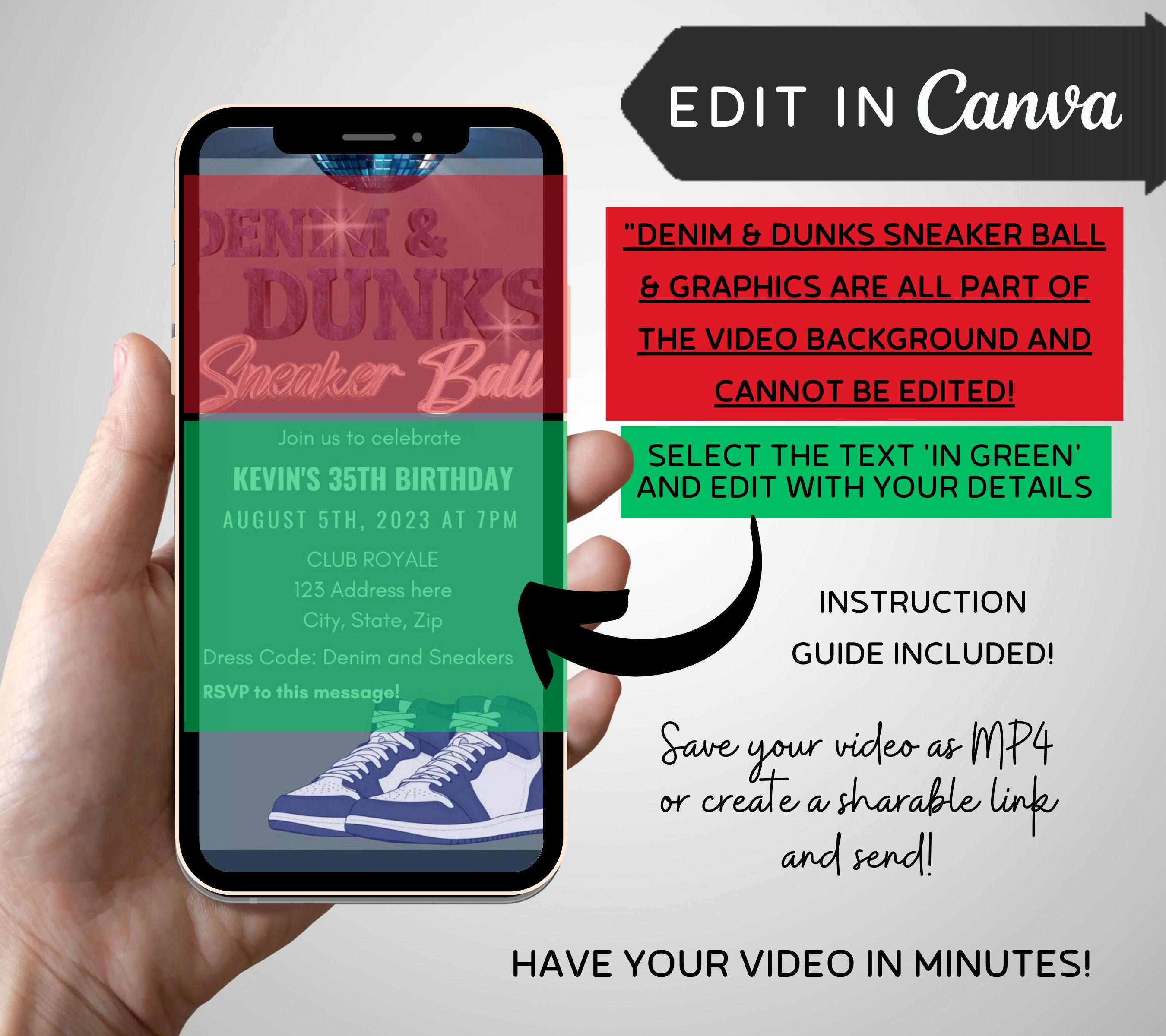 Editable Animated Denim & Dunks Invitation, Denim and Dunks Sneaker ...