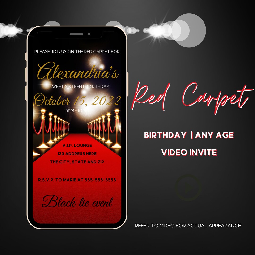 Red Carpet Video Invitation, Red Carpet Evite, VIP Birthday Party ...