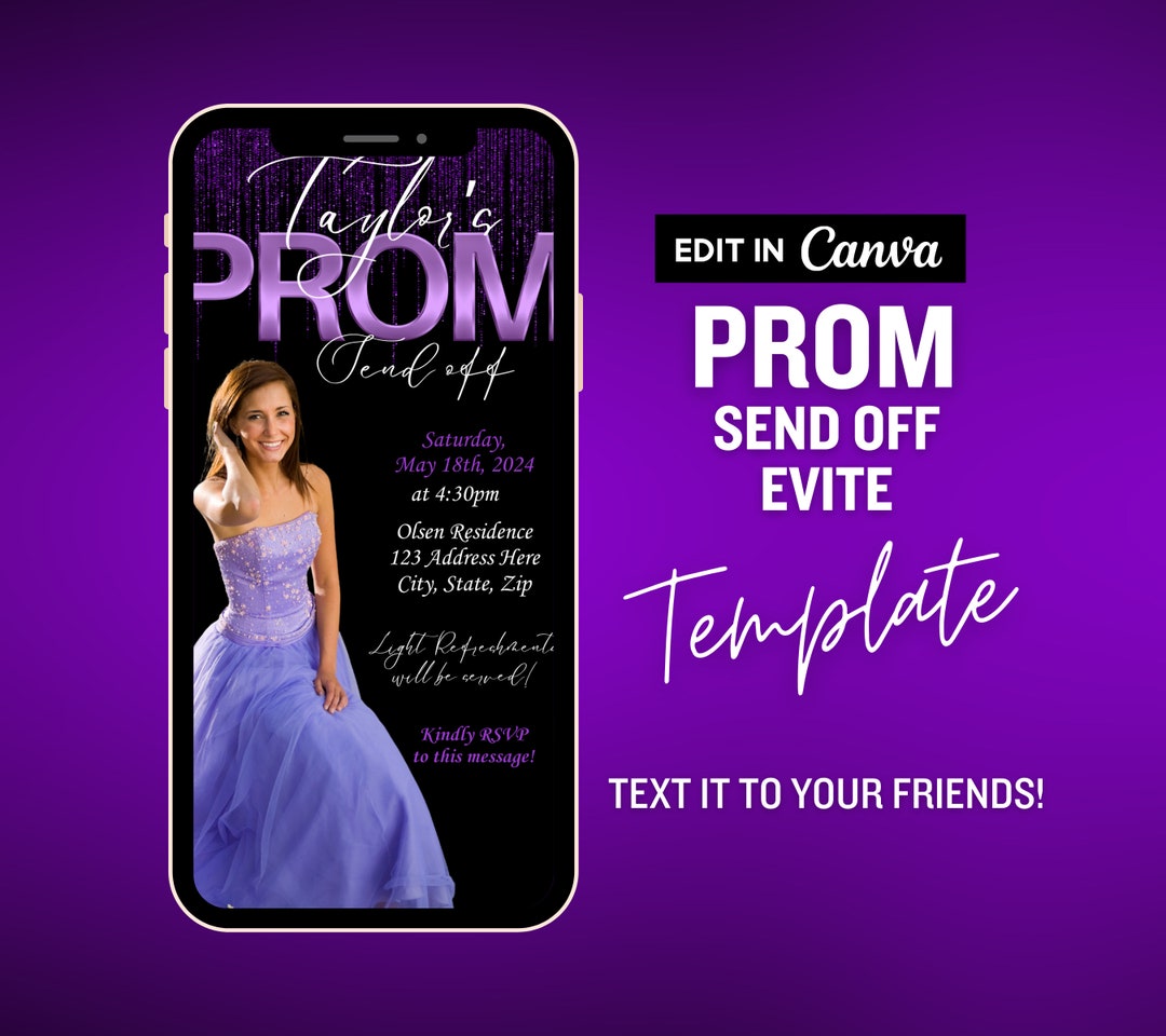 PURPLE Prom Send off Evite, Prom Night Send off Party, Digital Prom ...