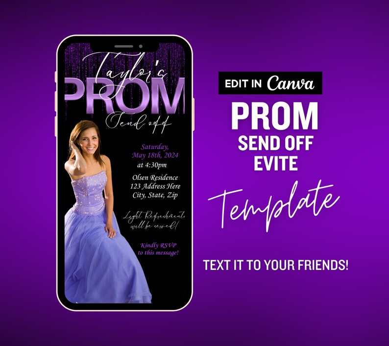 PURPLE Prom Send off Evite, Prom Night Send off Party, Digital Prom ...