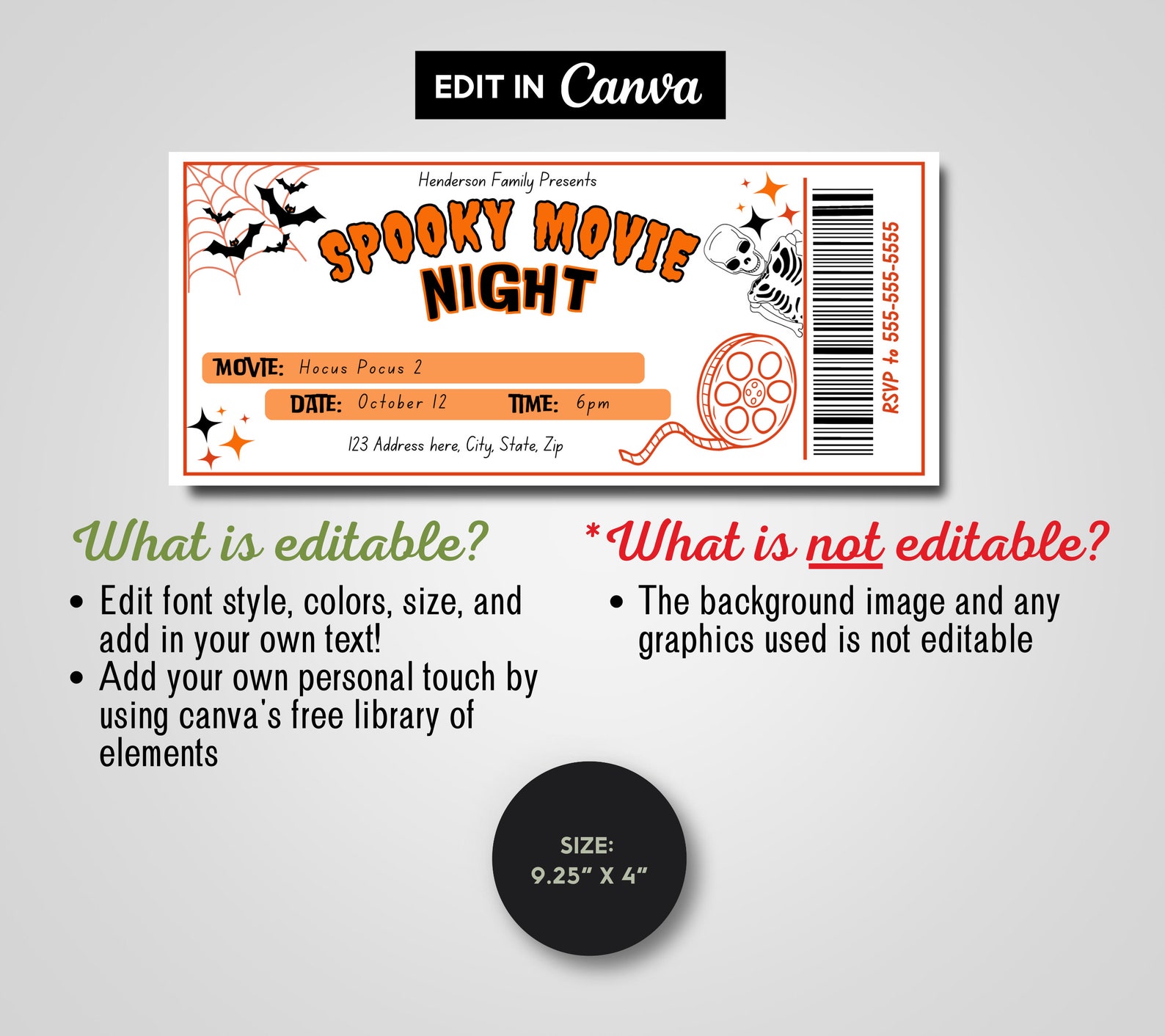 Halloween Movie Night Ticket, Spooky Movie Night Ticket, Movie Night ...