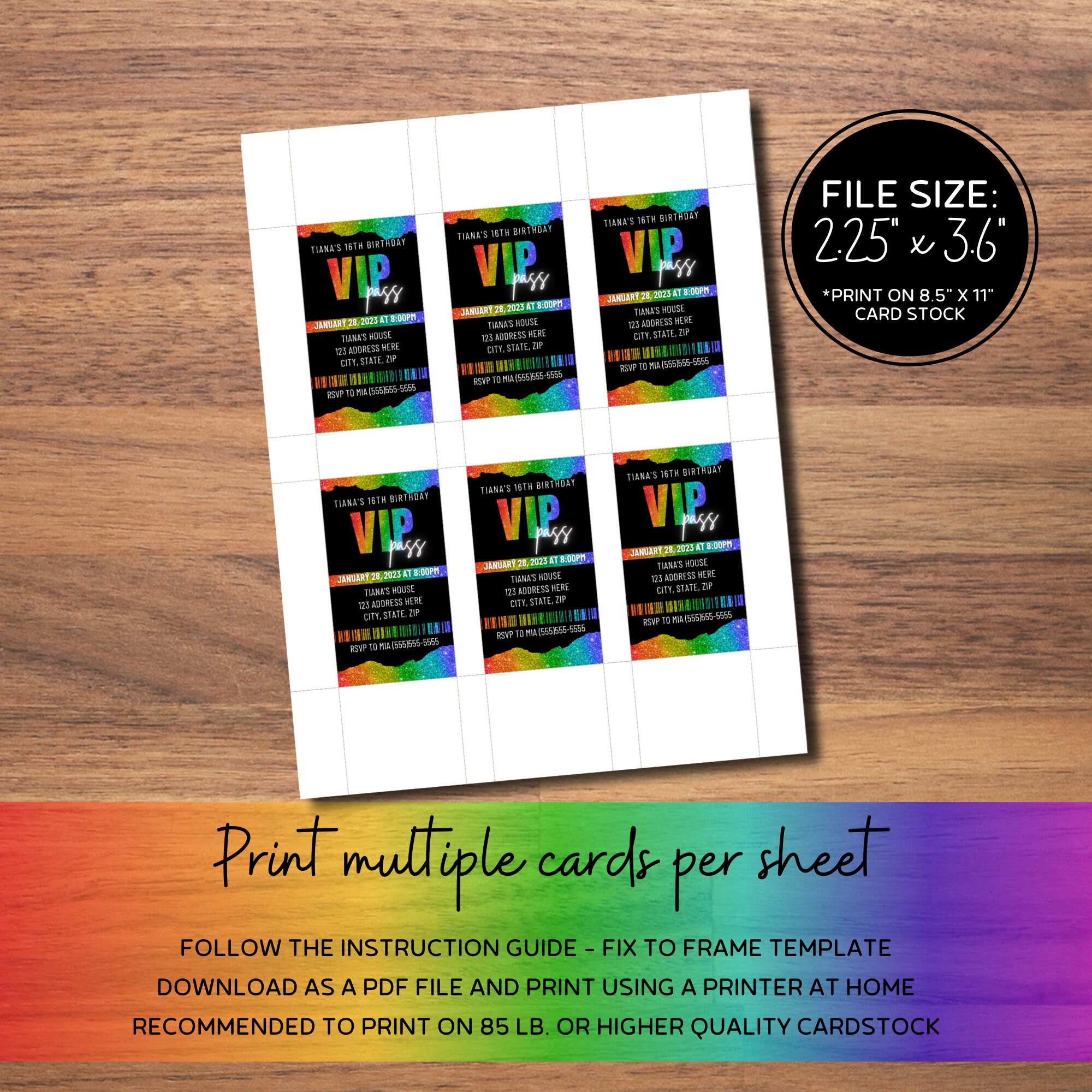 Rainbow VIP Pass Party Invitation, VIP Insert for Lanyard, VIP Pass ...