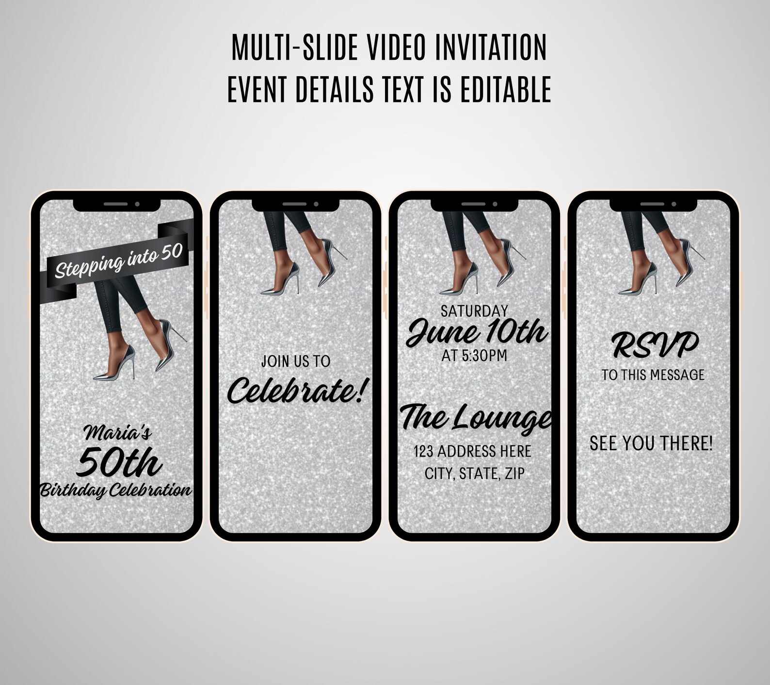 Stepping Into 50 Video Invitation, 50th Birthday Invite, ANY AGE ...