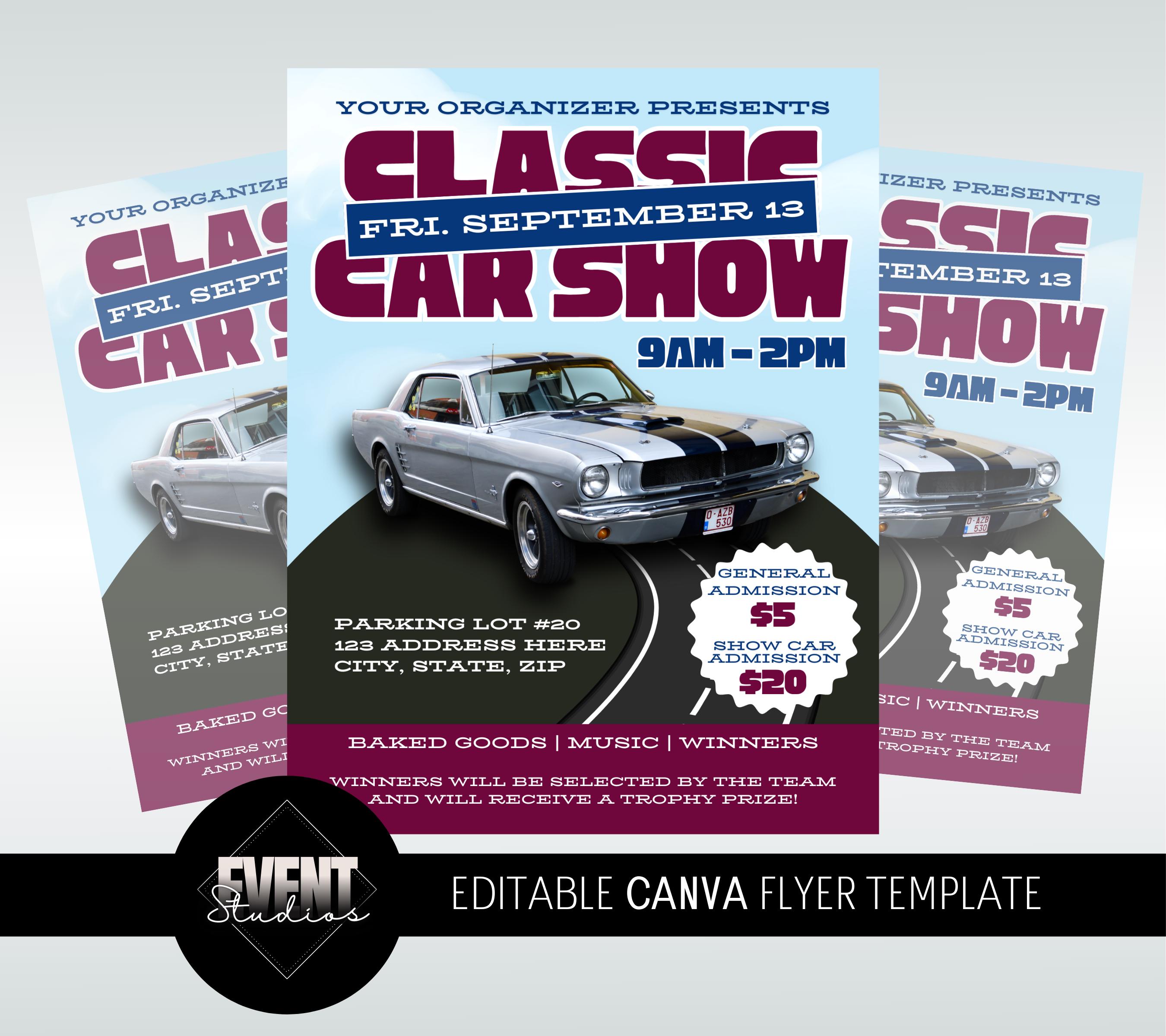 Editable Car Show Flyer, Classic Car Show, Auto Business Event Flyer ...