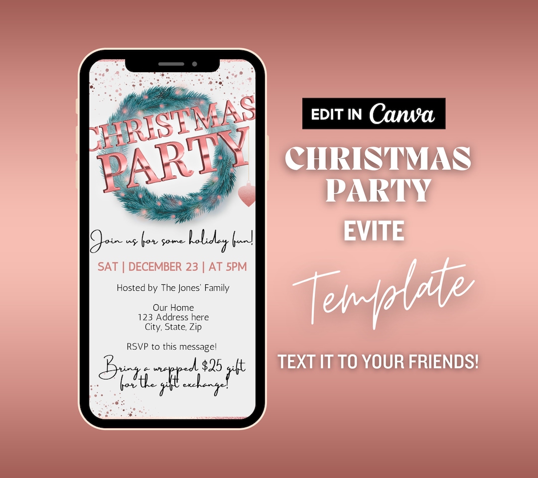 Editable Christmas Party Evite, Rose Gold Christmas Evite, Holiday ...