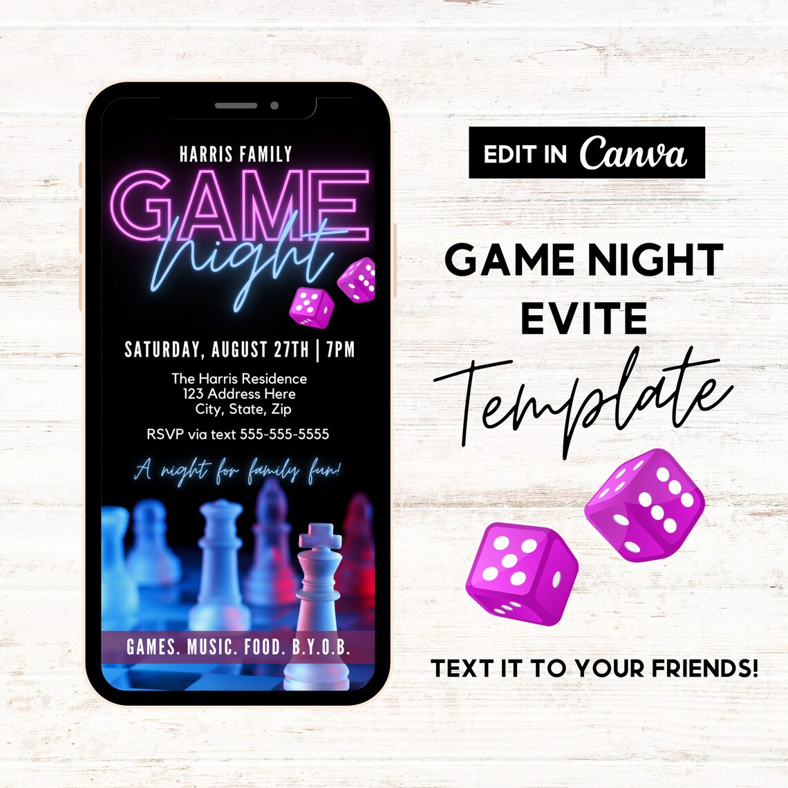 Game Night Evite, Family Game Night, Adult Game Night Party, Text ...
