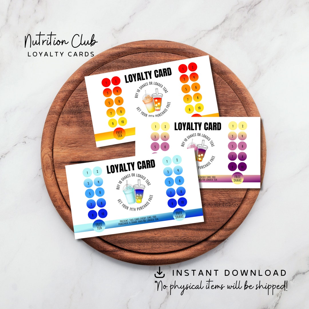 Printable Loyalty Card, Nutrition Club Rewards Card, SET, Loaded Teas ...