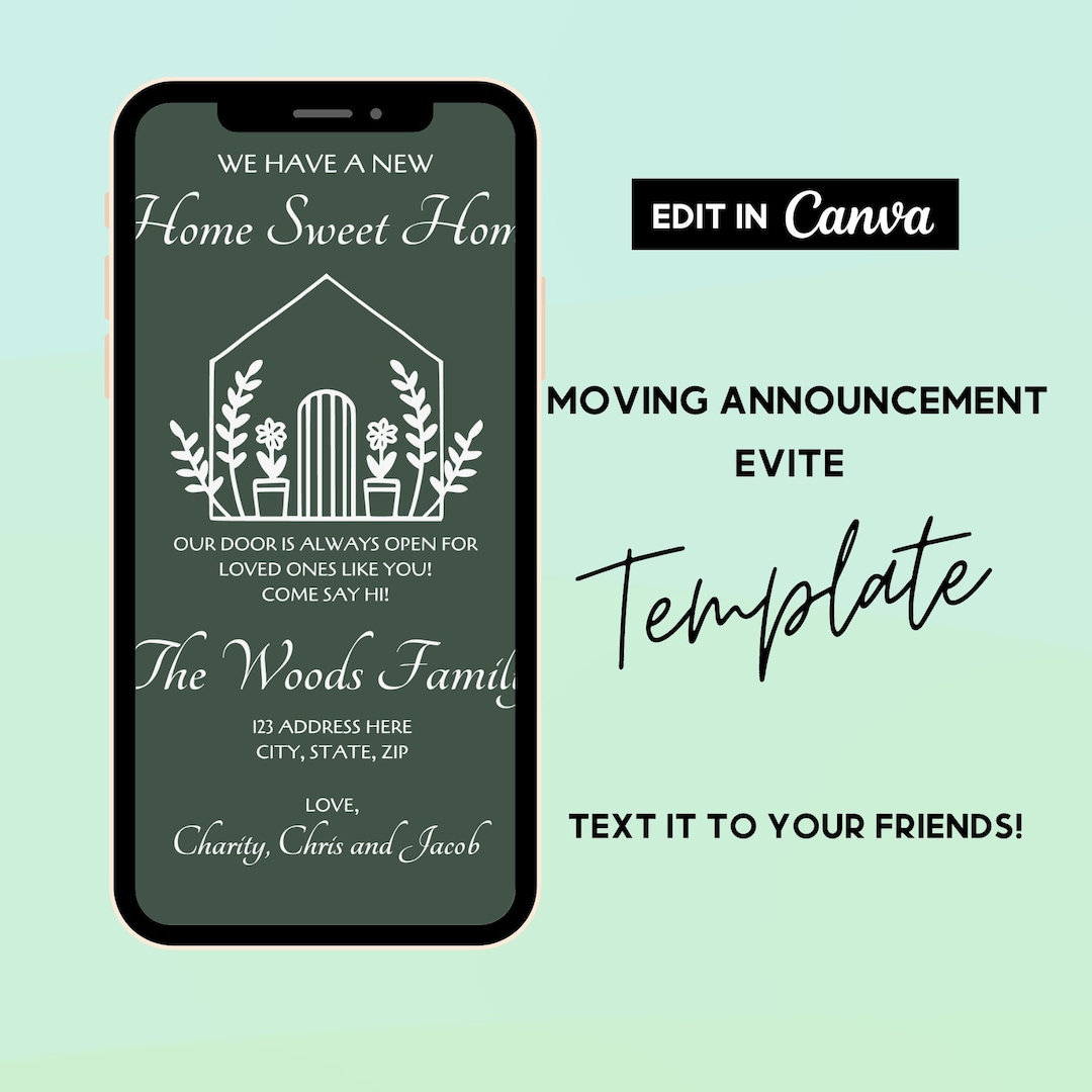 Moving Announcement Evite, New Home Postcard, New Address, We've Moved ...