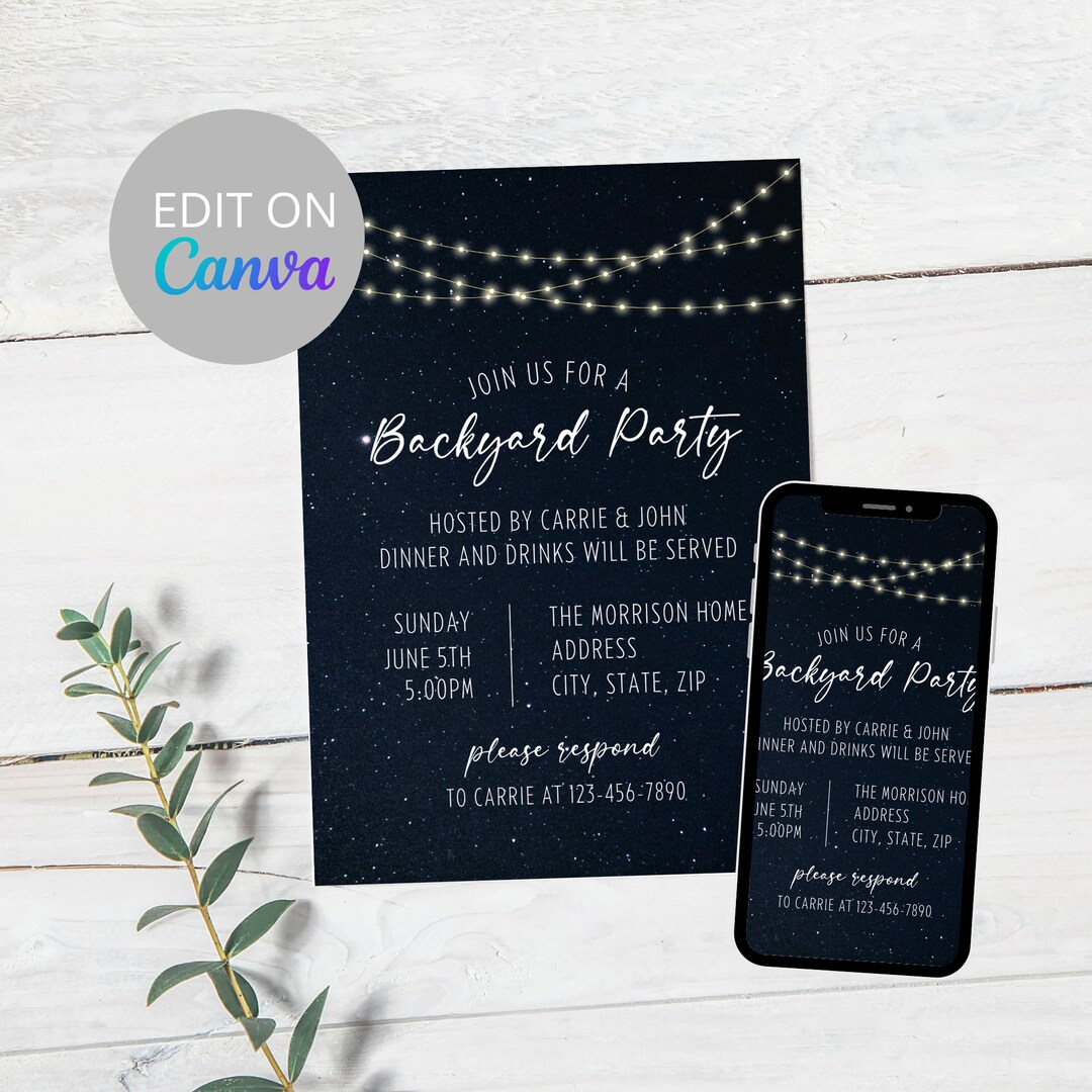 Backyard Party Invitation Template, Outdoor Party Invitation, Backyard ...