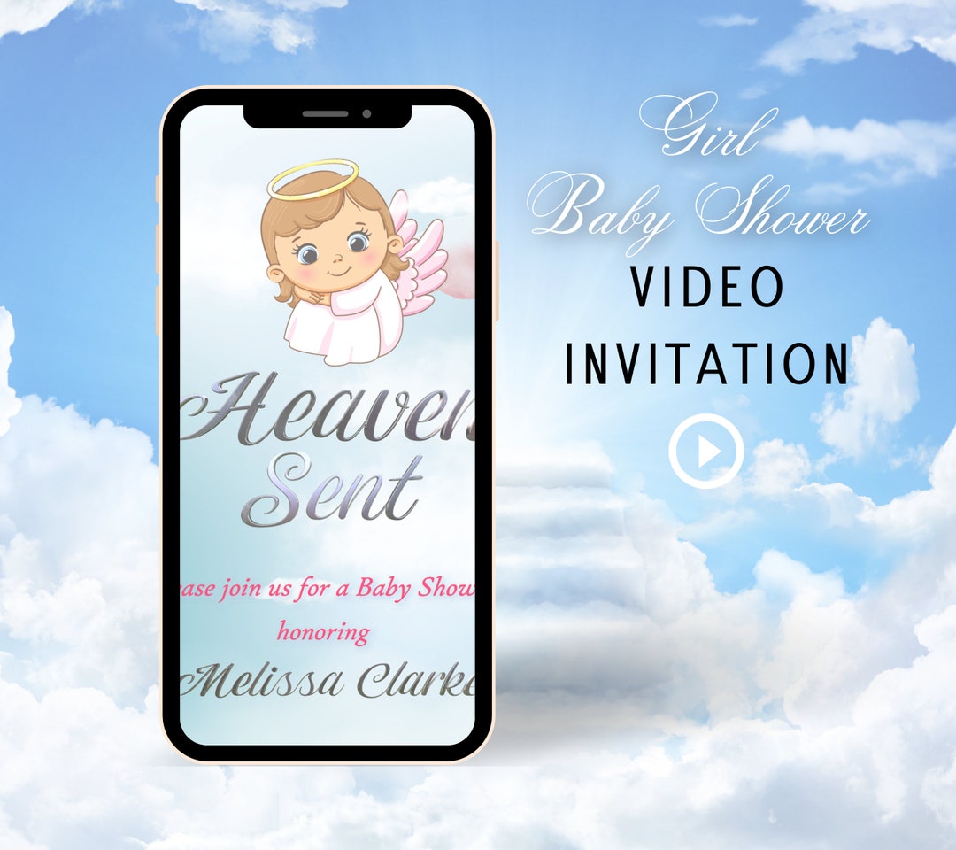 Heaven Sent Baby Shower Invitation, Heaven Sent, Angel Invitation, Girl ...