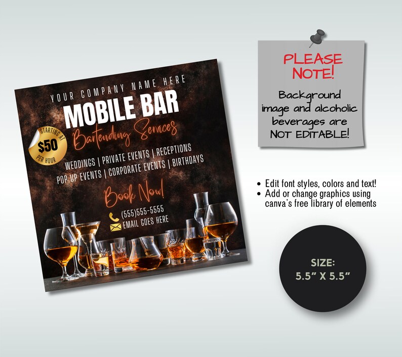 Editable Mobile Bar Flyer, Bartender Business Event Flyer, Mobile Bar ...