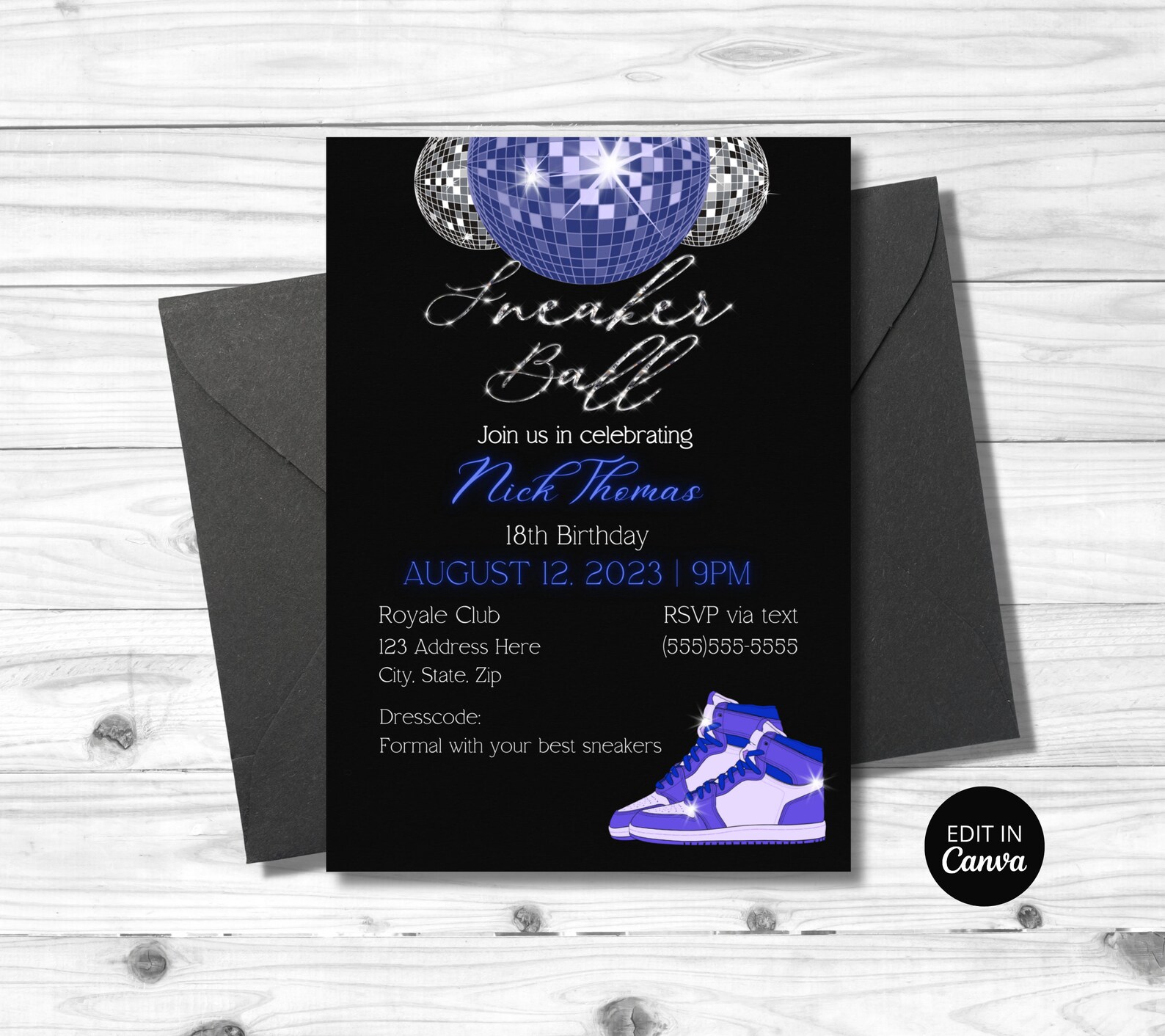 Blue Sneaker Ball Invitation, Sneaker Ball Birthday, Sneaker Ball Gala ...