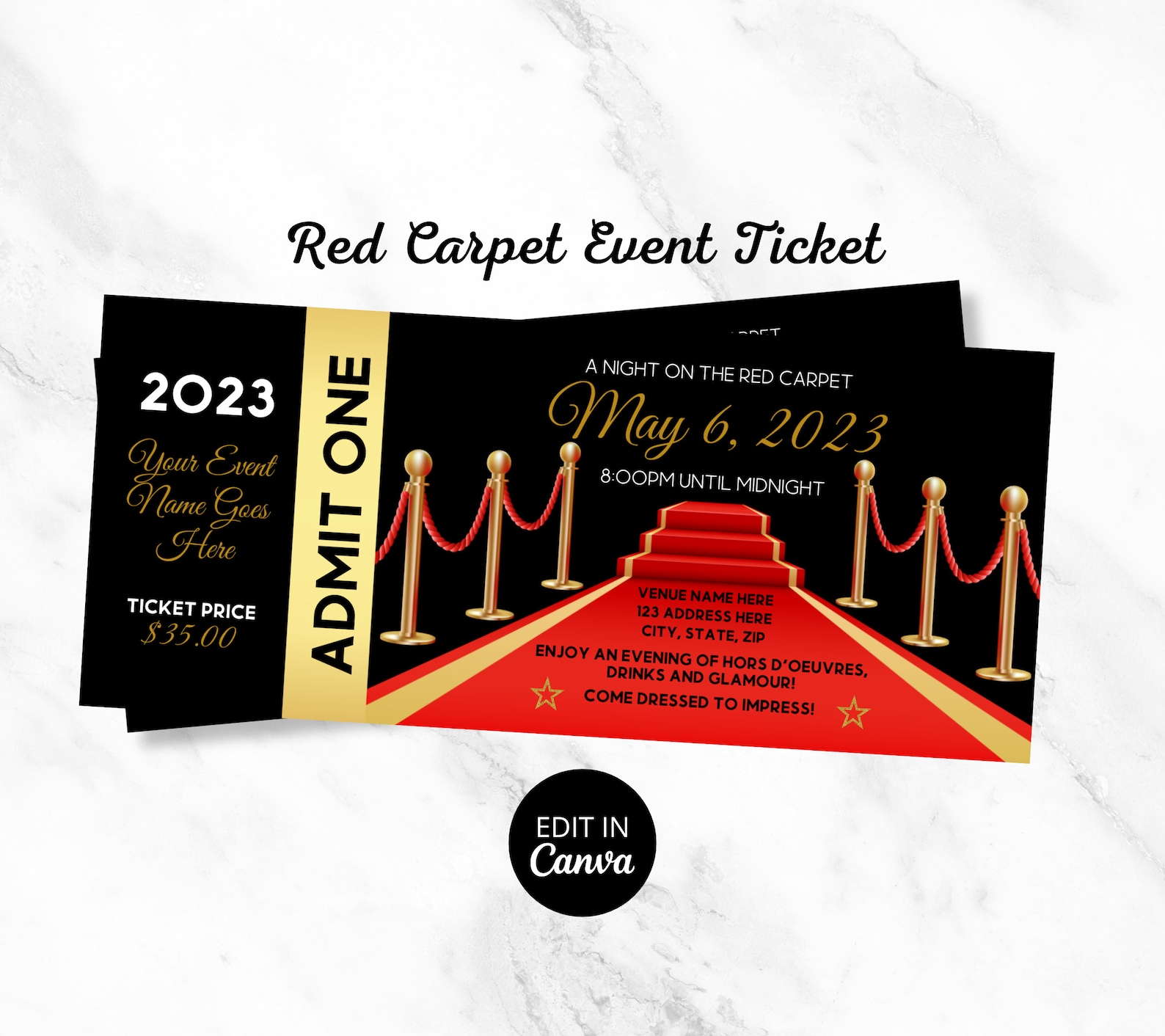 Editable Red Carpet Invitation, Red Carpet Event Ticket, Hollywood ...