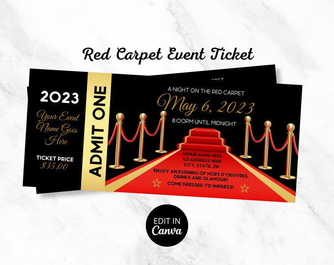 Editable Red Carpet Invitation, Red Carpet Event Ticket, Hollywood ...