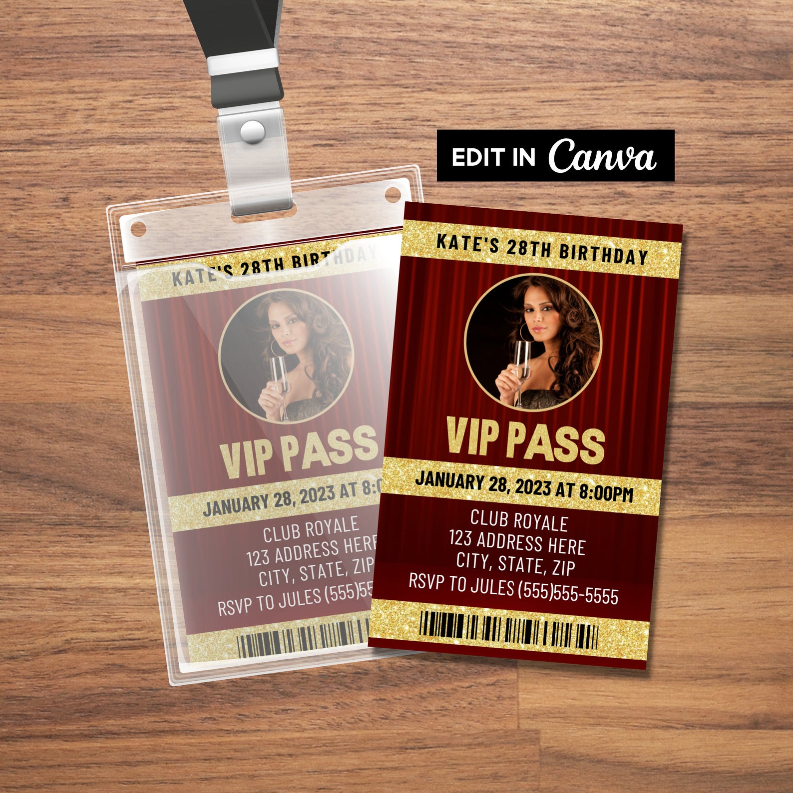 VIP Pass Party Invitation, Red Curtain, Hollywood, VIP Insert for ...