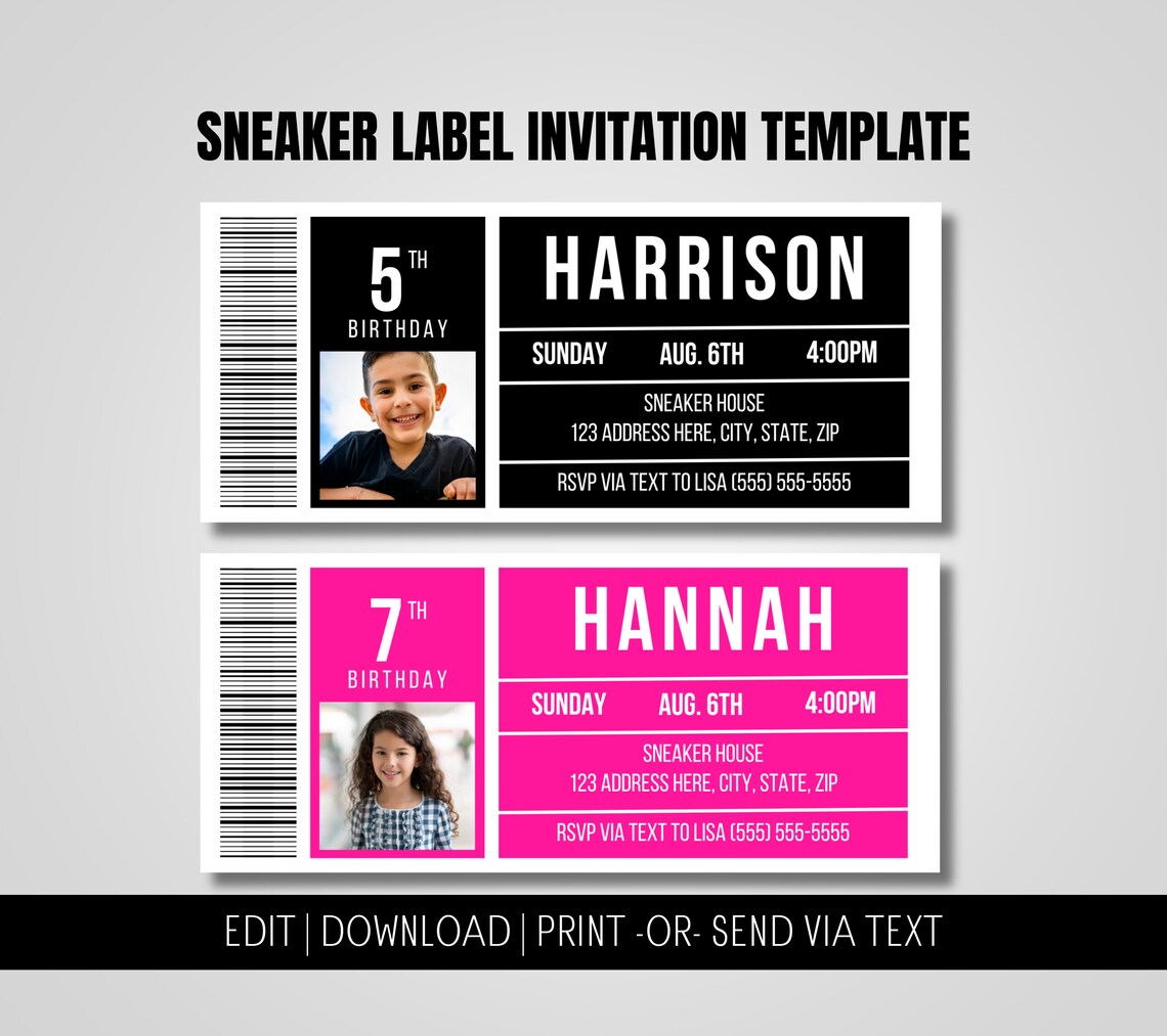 Editable Sneaker Label Invite, Sneaker Theme Birthday, Show Box Label ...