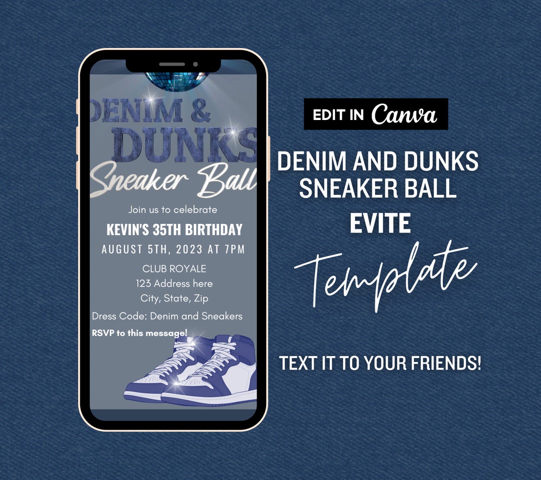 Denim & Dunks Evite Template, Denim and Dunks Sneaker Ball, Sneaker ...