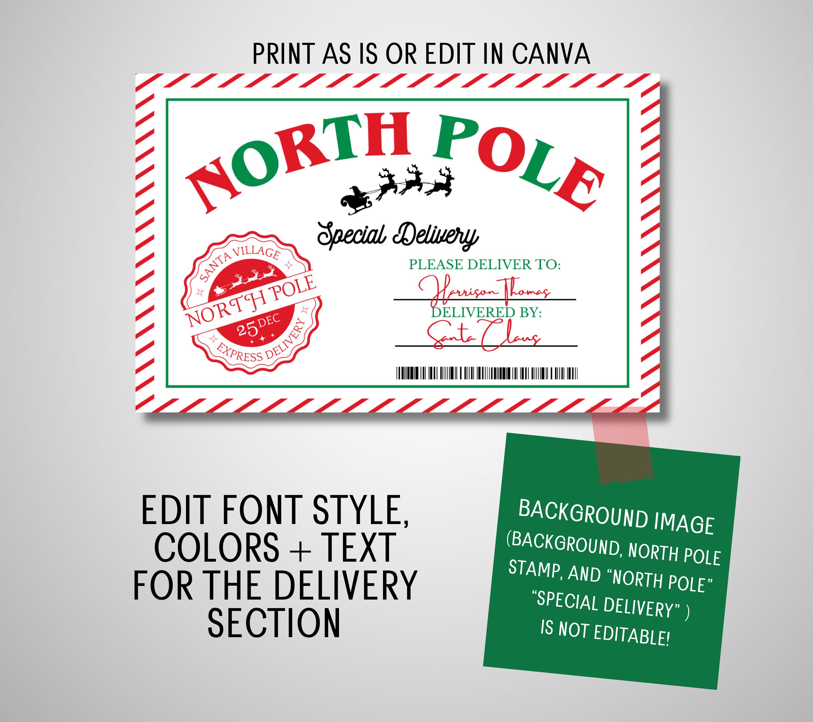 Santa Mail Shipping Label, Editable North Pole Shipping Label, Santa ...