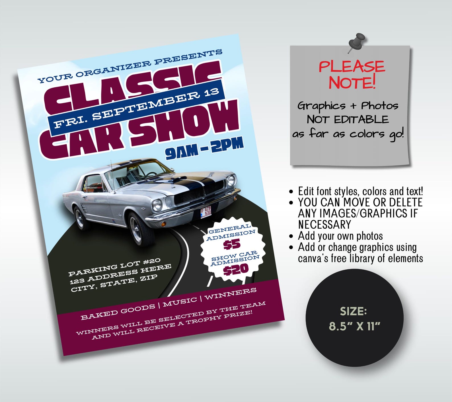 Editable Car Show Flyer, Classic Car Show, Auto Business Event Flyer ...
