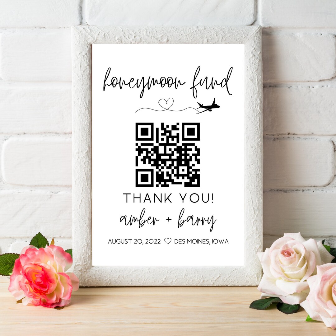 Honeymoon Fund QR Code Sign, Wedding Honeymoon Fund Sign, Venmo QR Code ...