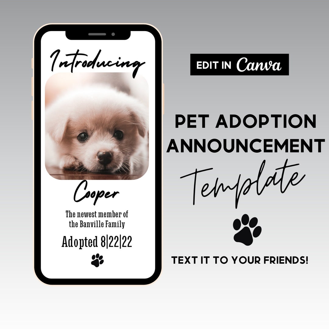 New Pet Adoption Announcement, We've Adopted Announcement, Dog, Cat ...