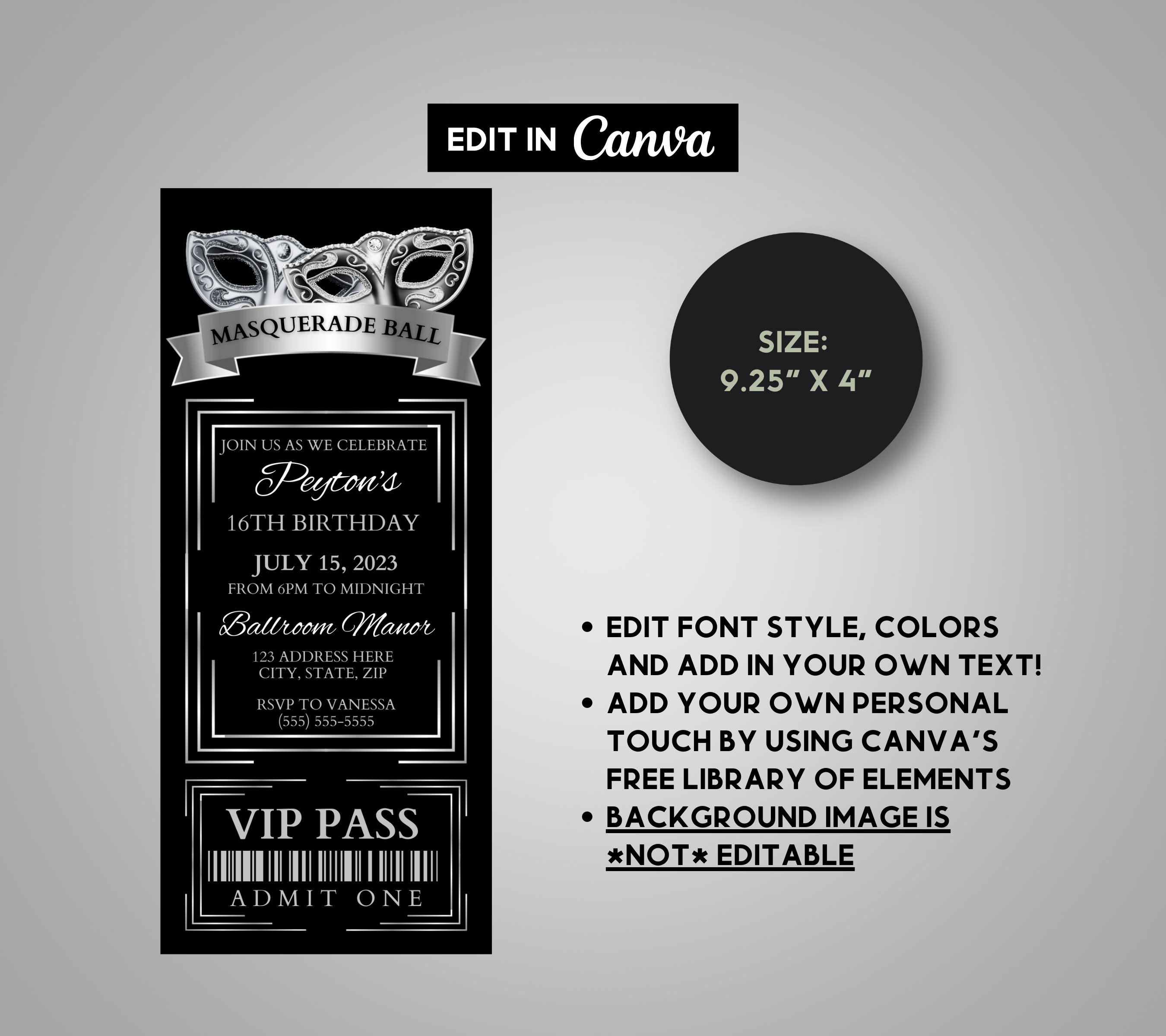 Editable Masquerade Ball Invitation, Masquerade VIP Ticket, Event ...
