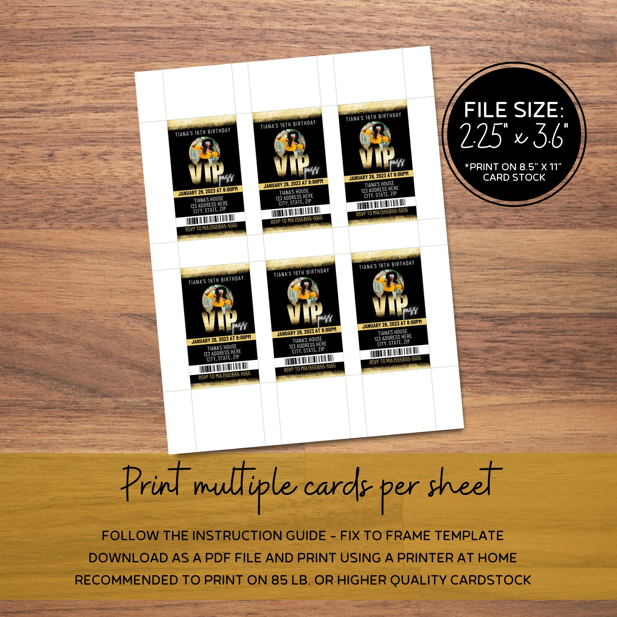 Gold VIP Pass Party Invitation, VIP Insert for Lanyard, VIP Pass ...