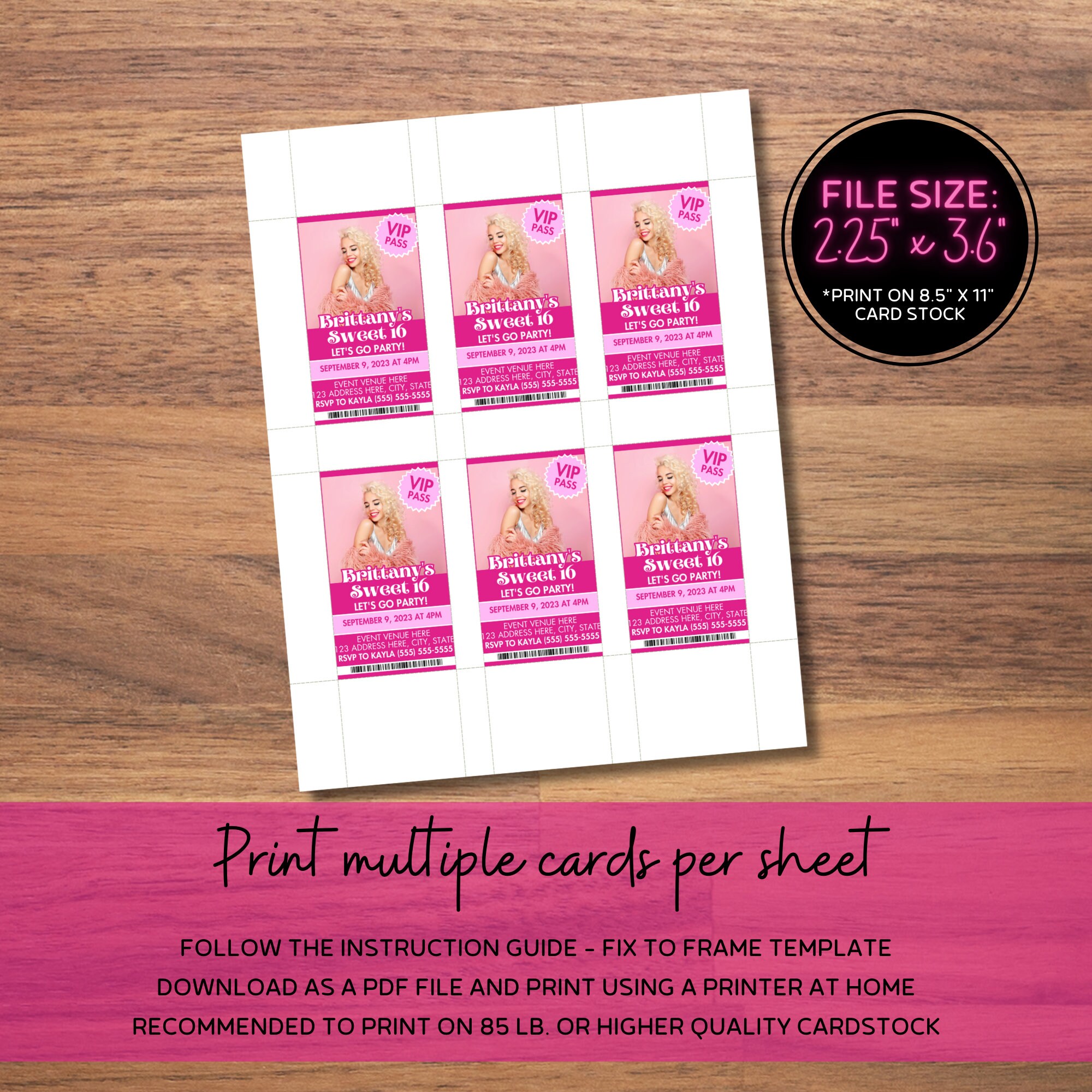 Hot Pink VIP Pass Party Invitation, VIP Insert for Lanyard, VIP Pass ...