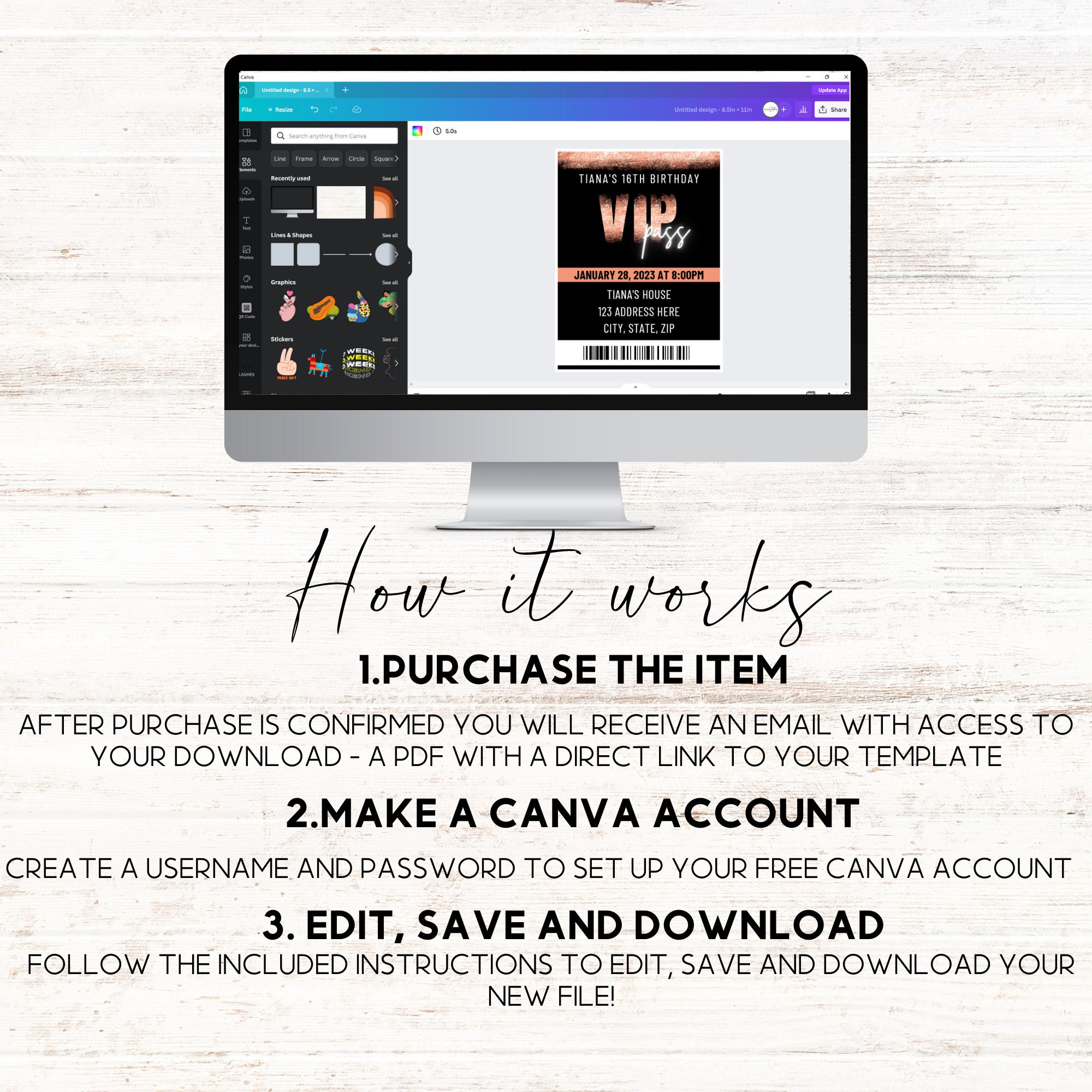 Rose Gold VIP Pass Party Invitation VIP Insert for Lanyard - Etsy