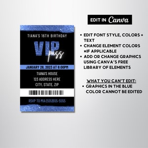 Blue VIP Pass Party Invitation, VIP Insert for Lanyard, VIP Pass ...