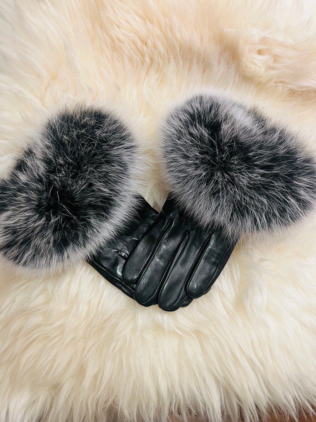 Premium Genuine Sheep Leather With Real Sliver Fox Fur Cuff - Etsy