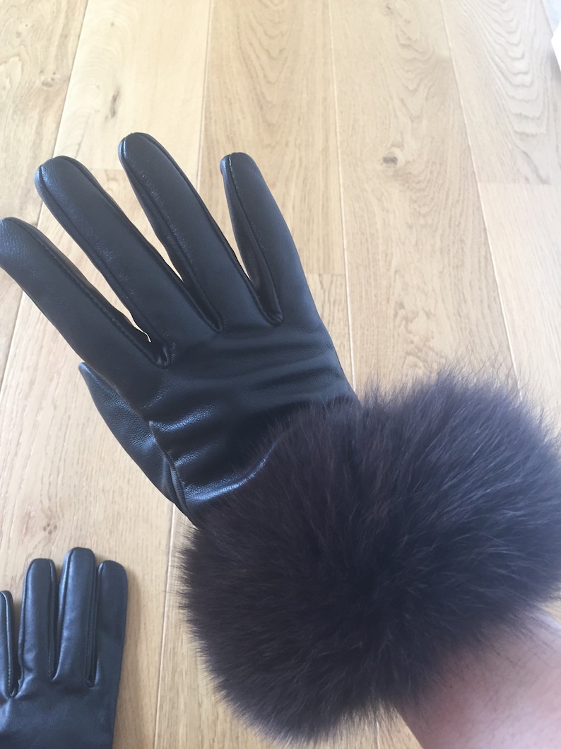 Real Sheep Leather Fox Fur Cuff Glove - Etsy