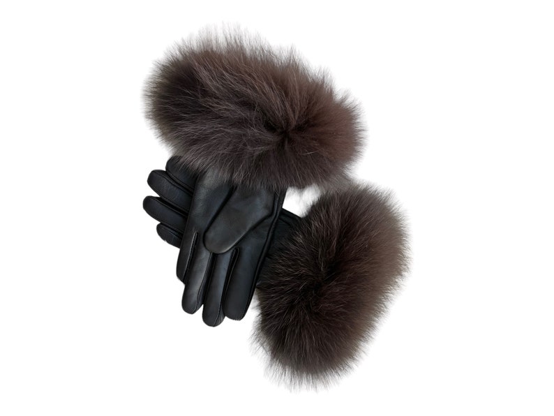 Real Sheep Leather Fox Fur Cuff Glove - Etsy