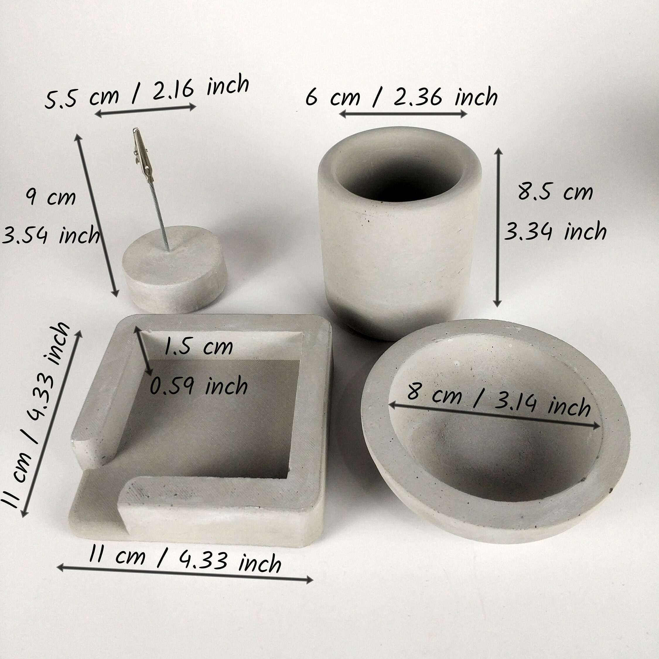 Desk Office Set of 4, Concrete-cement Desk Accessories Set Office ...