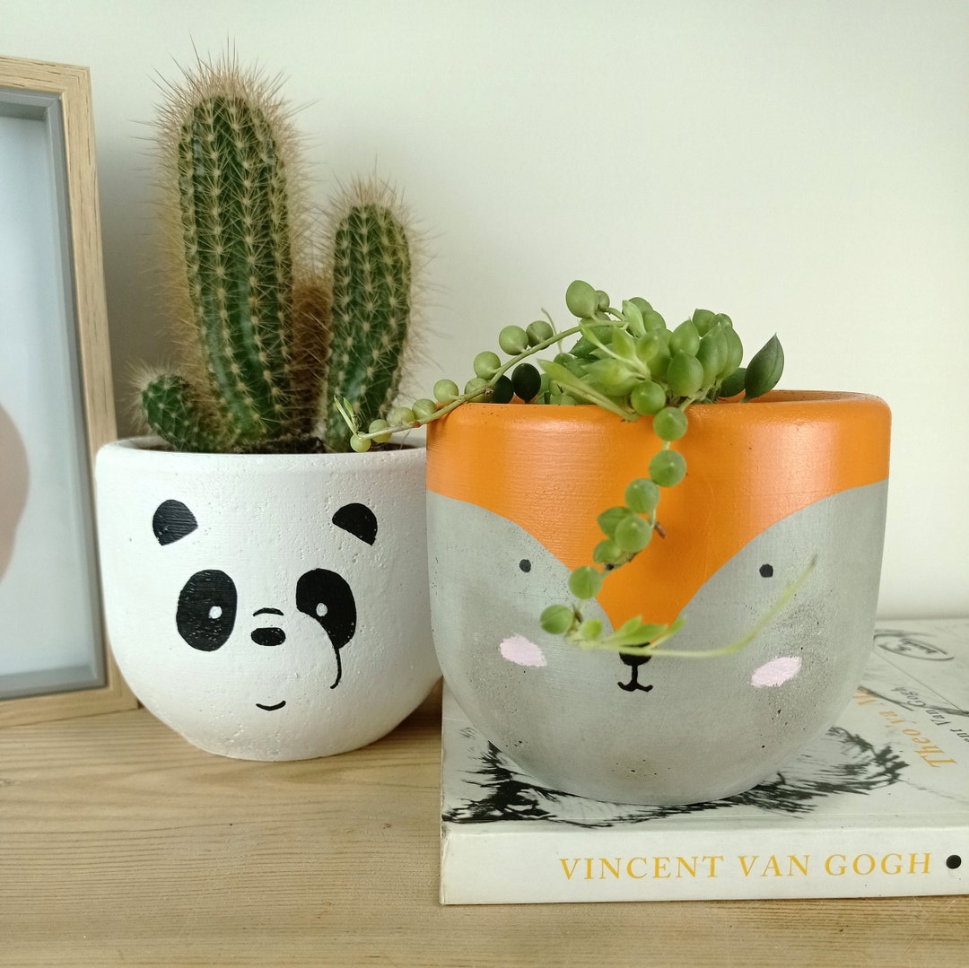 Fox, Panda Concrete Planter, Succulent Pots, Gift for Her or Him ...