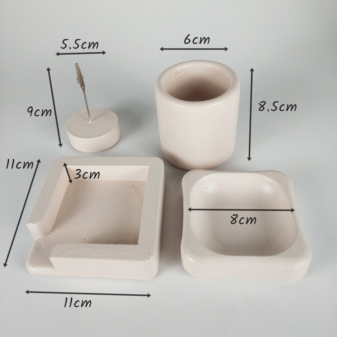 Desk Office Set of 4 Concrete-cement Desk Accessories Set - Etsy