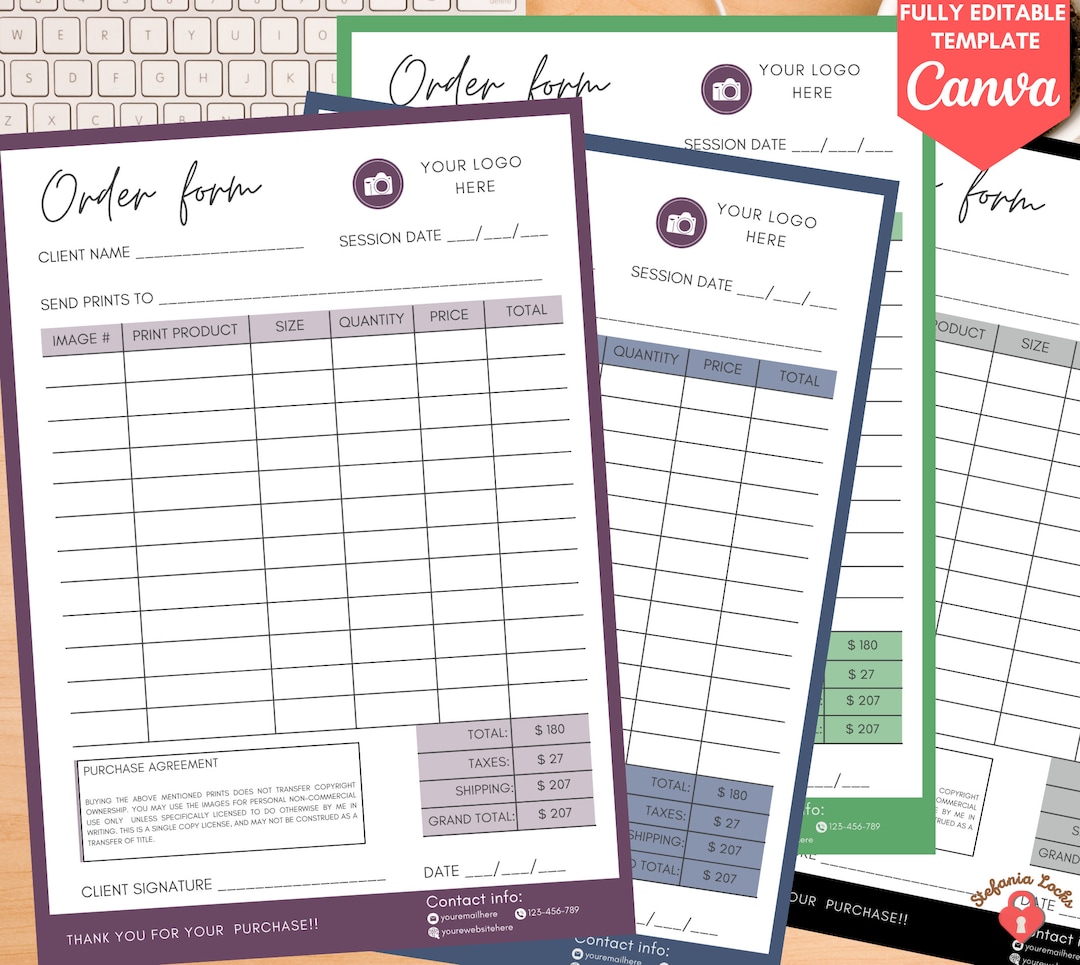 Photography Order Form Printable Canva Template Photo - Etsy