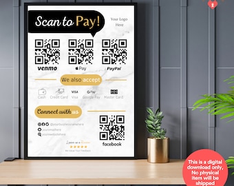 Scan to Pay Printable Business QR Code, Custom Business Sign, QR Code ...