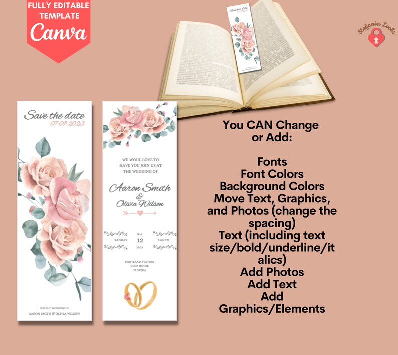 Canva Wedding Invitation Template, Bookmark Template, Modern Simple ...