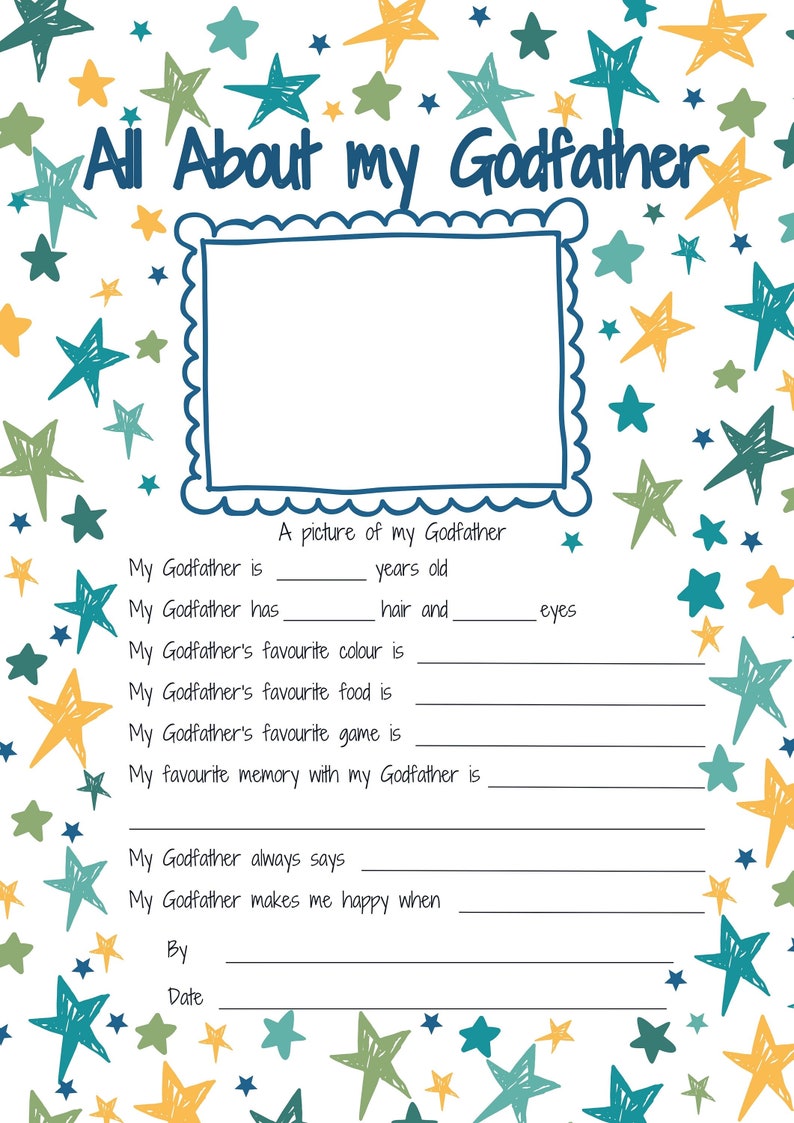 All About My Godfather Printable Fathers Day Gift. Reasons I Love My ...