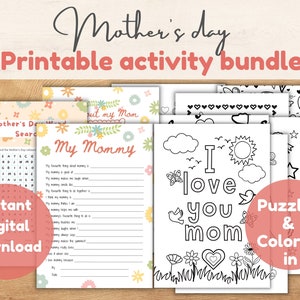 Printable Mothers Day Activity Pack~ Coloring in ~ Mother's Day ...